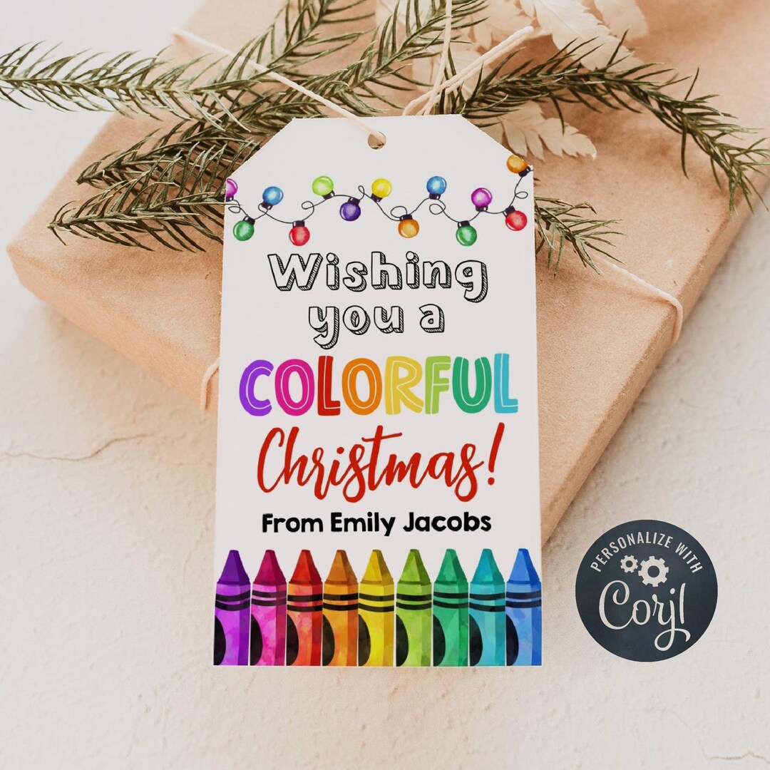 Colorful Christmas Crayons Gift Tag Template, Printable Kids School ...