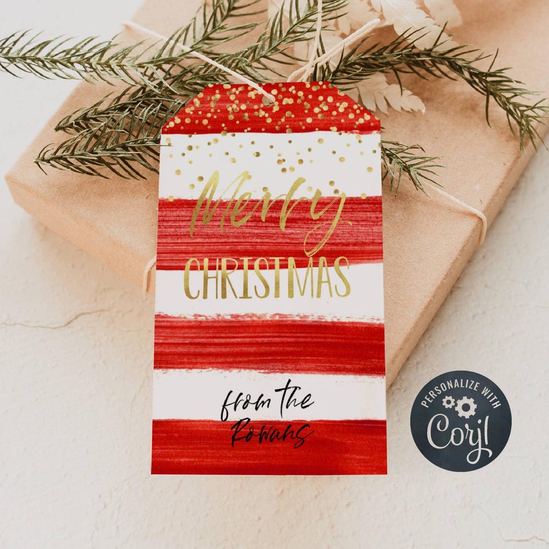 Striped Christmas Gift Tag Template, Printable Holiday Party Gift Tag ...