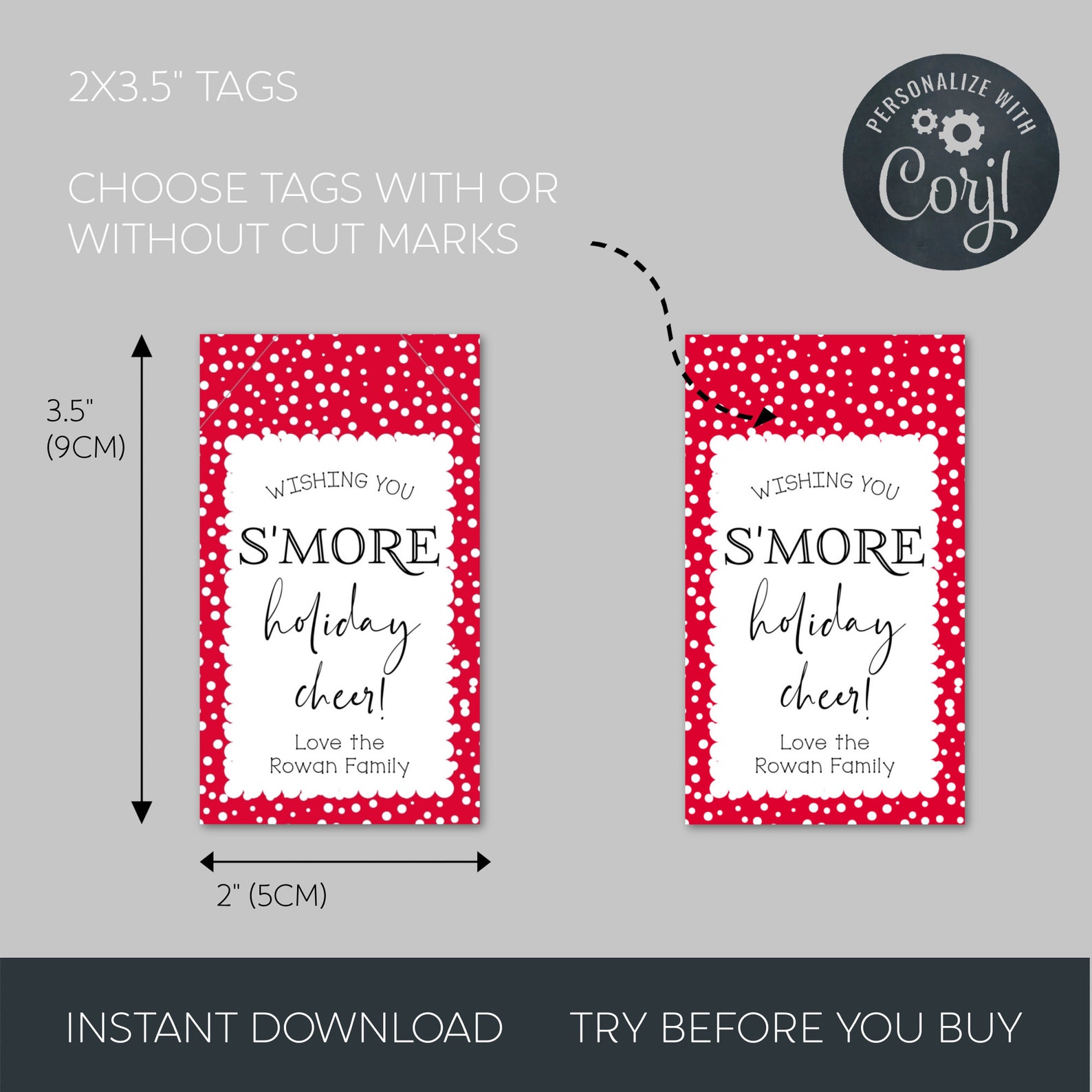 S'mores Christmas Gift Tag Template, Printable Holiday Favor Tag ...