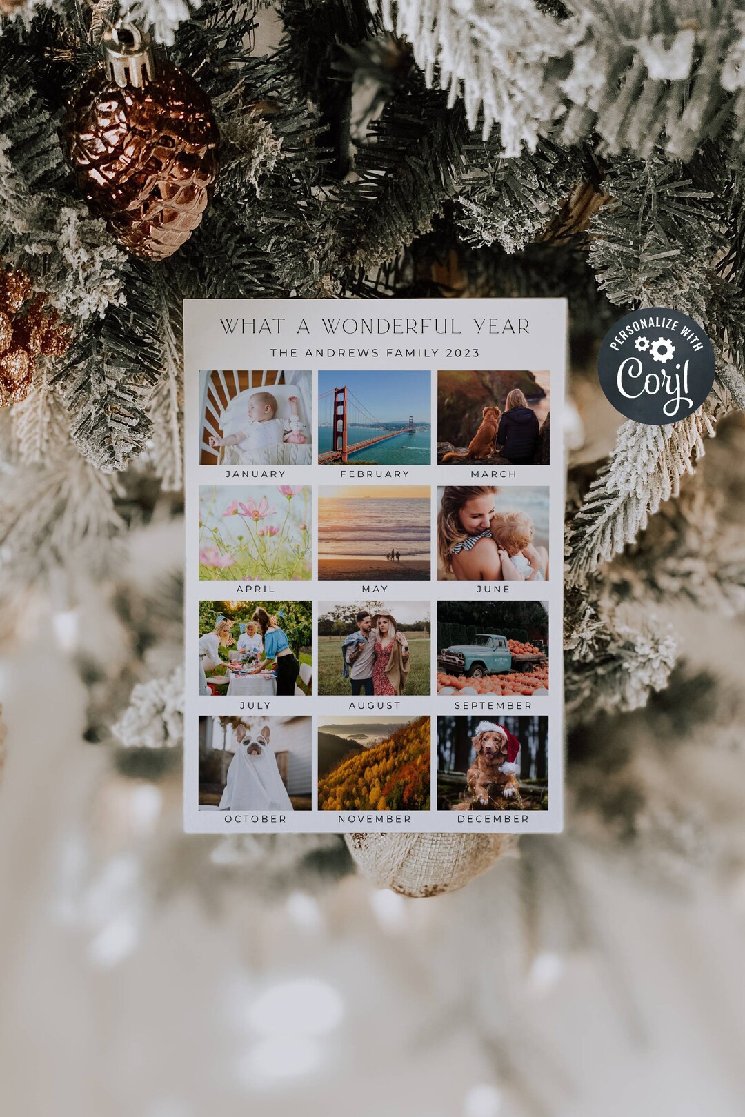 Year in Photos Holiday Card Template, Printable Monthly Picture Collage ...