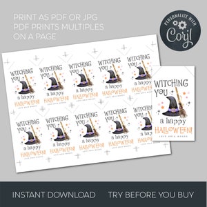 Witching You A Happy Halloween Gift Tag Template, Printable Cute Witch ...