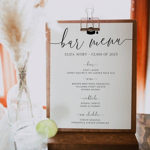 Graduation Bar Menu Sign Template, Printable Elegant Grad Party Drinks ...