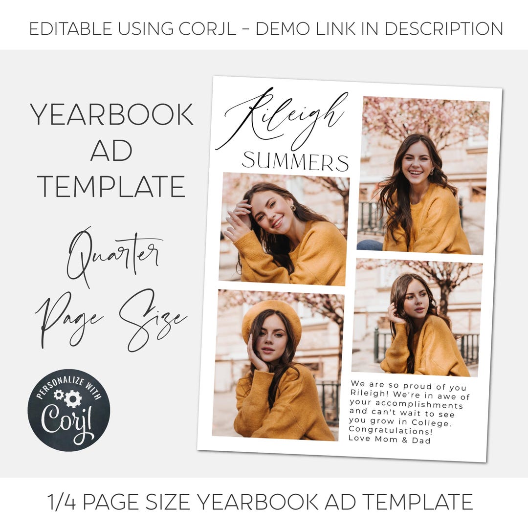 Quarter Page Graduation Yearbook Ad Template, High School Senior ...