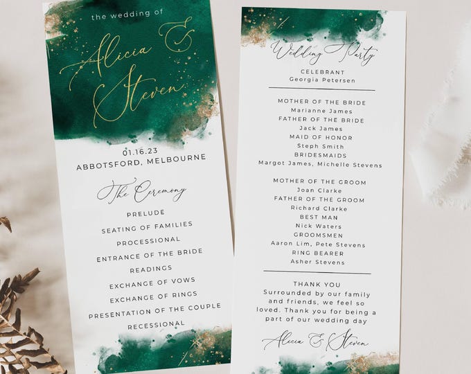 Emerald Green Wedding Program, Editable Floral Ceremony Program, Order ...