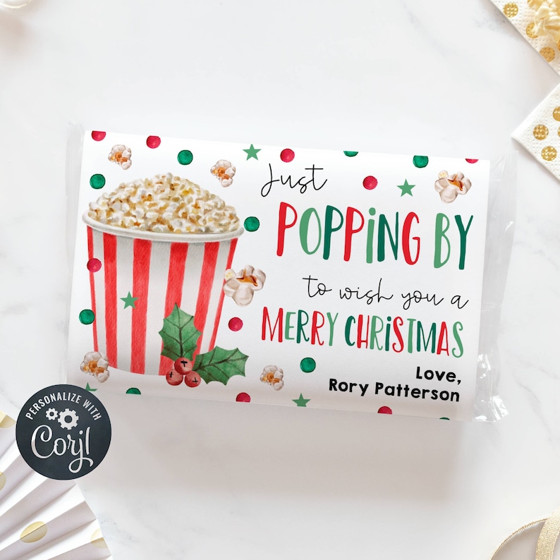 Christmas Popcorn Wrapper Template, Printable Just Popping by Microwave ...