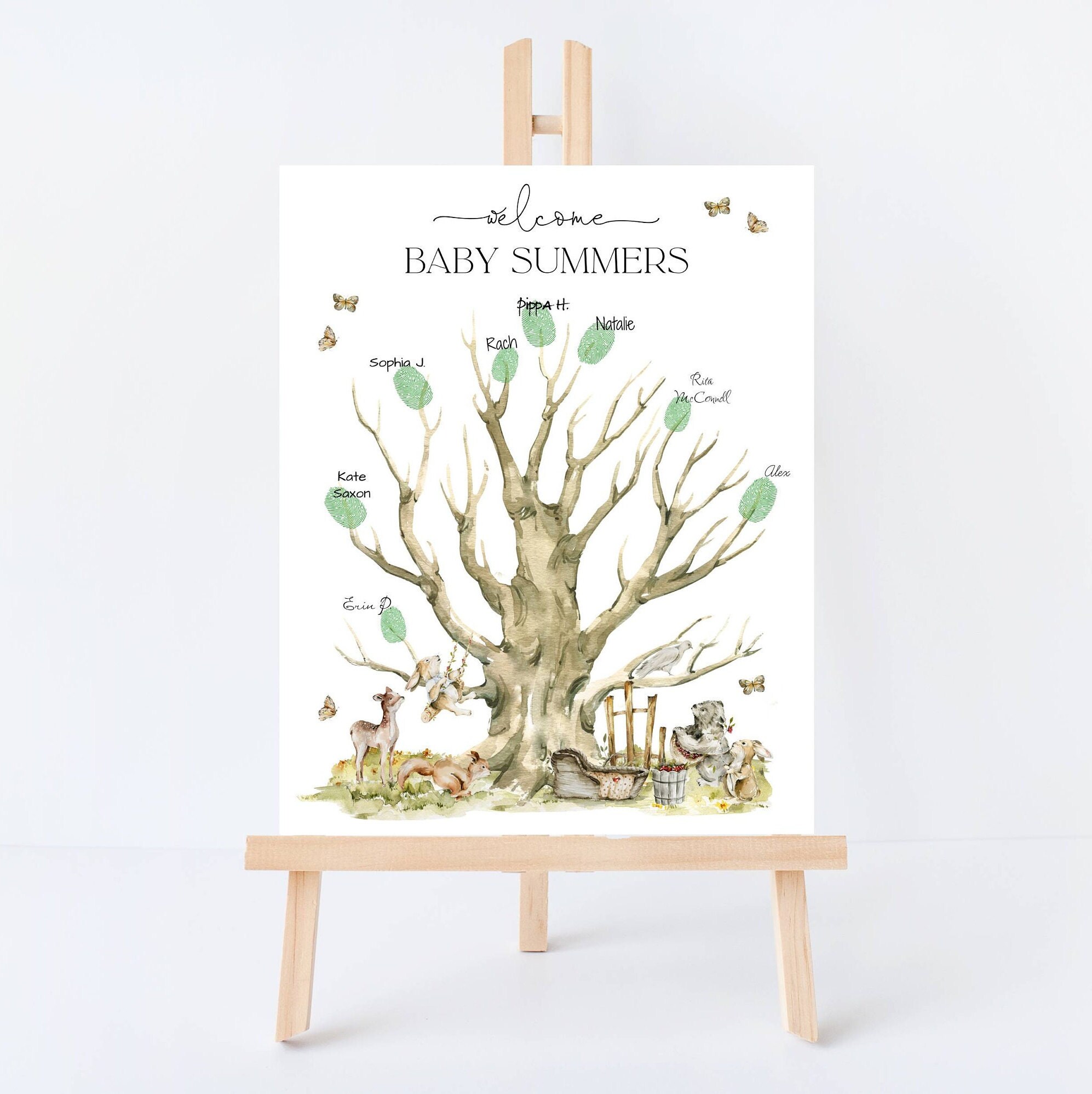 Woodland Baby Shower Fingerprint Tree Template, Printable Guest Book ...