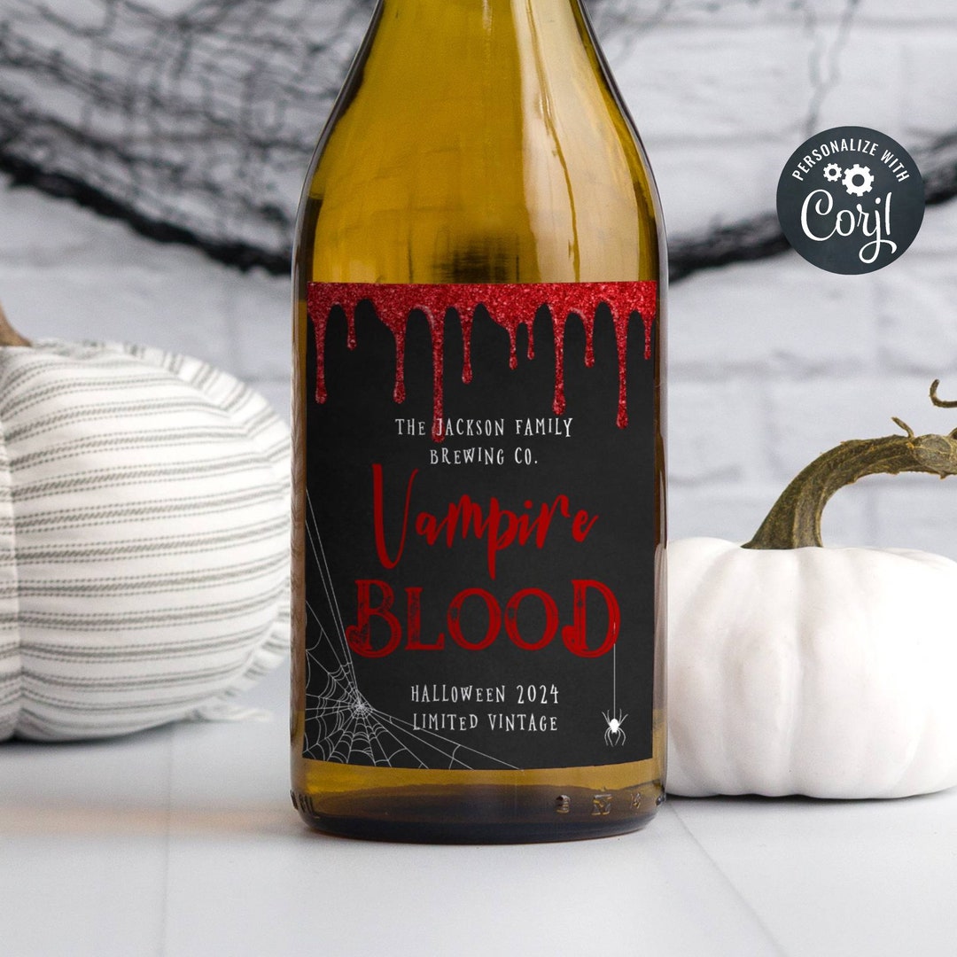 Vampire Blood Halloween Wine Bottle Label Template, Printable Spooky ...