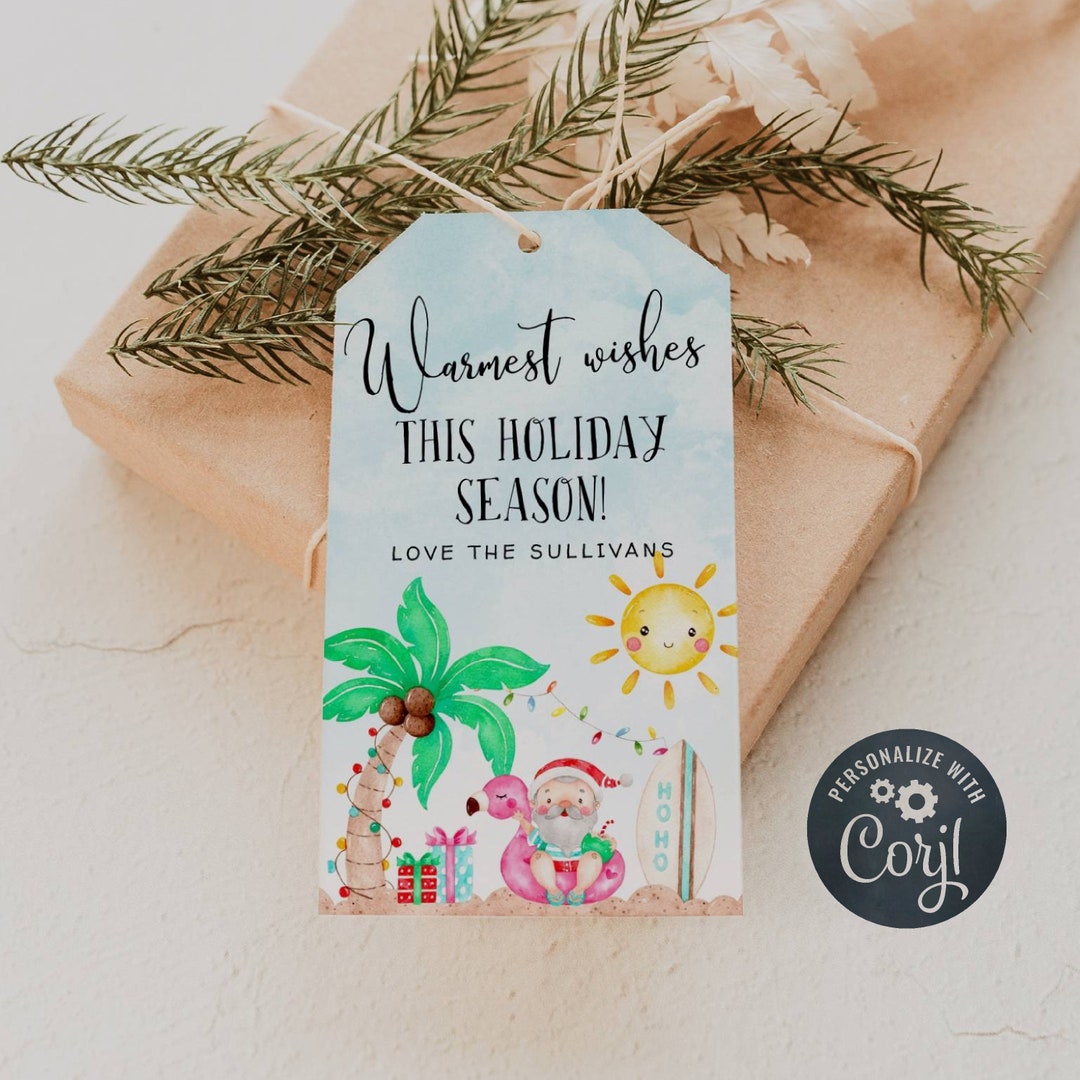 Tropical Christmas Gift Tag Template Printable Summer Holiday - Etsy Canada