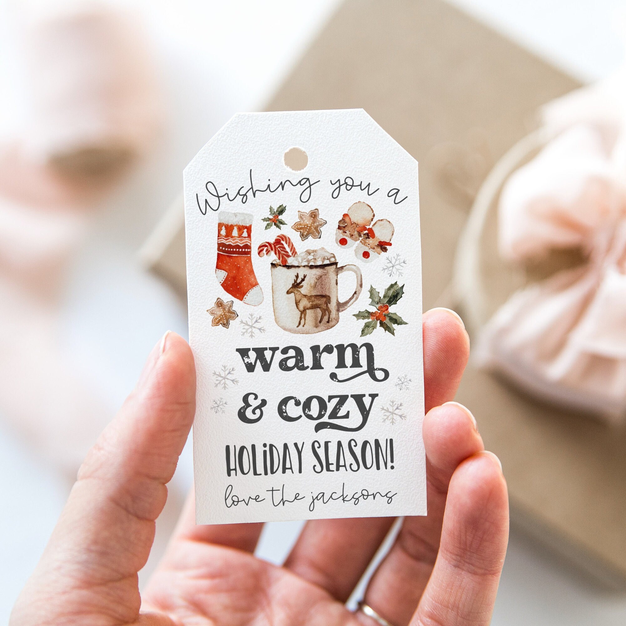Warm & Cozy Christmas Gift Tag Template, Printable Winter Holiday Favor ...
