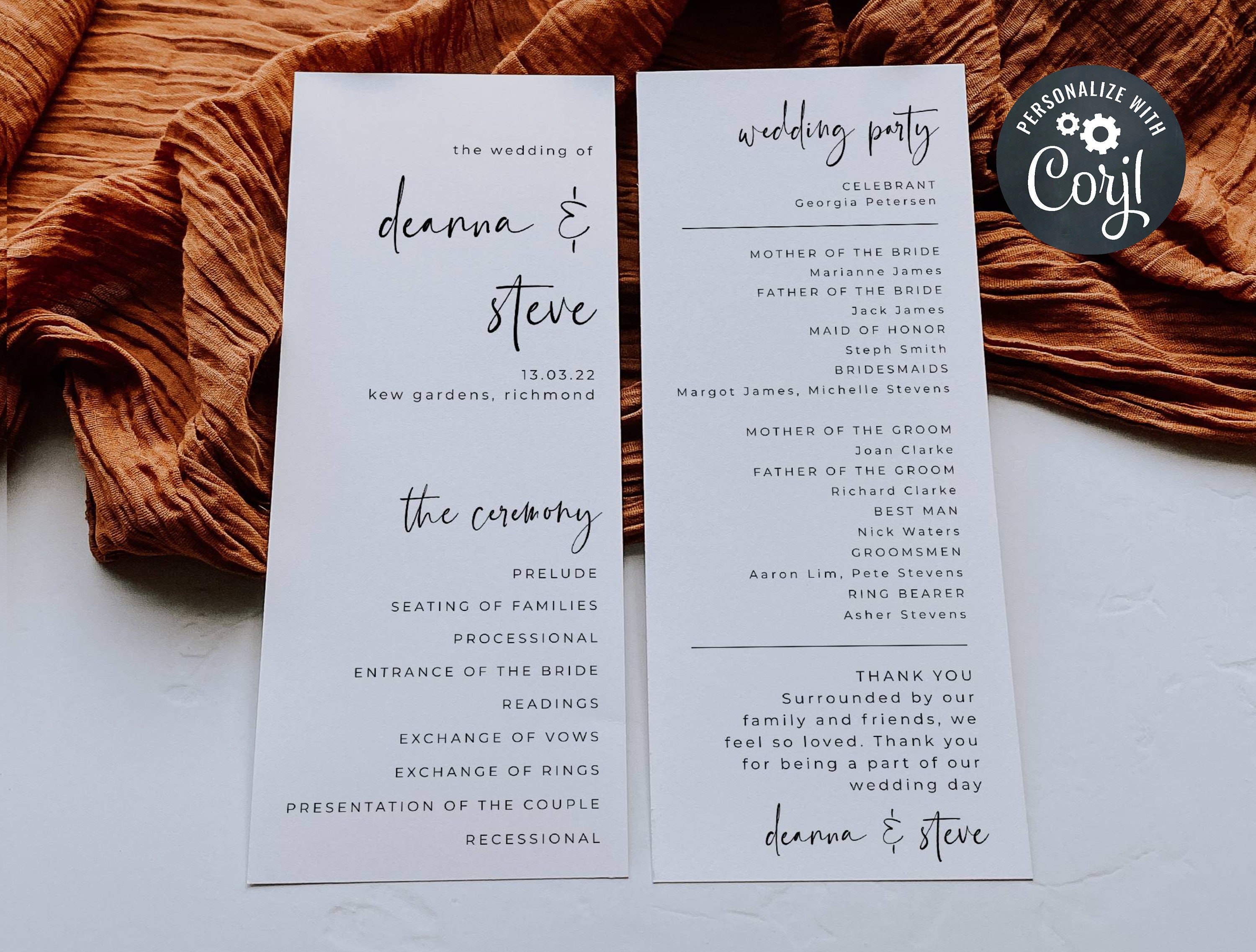 Modern Wedding Program Template Printable Minimalist Simple - Etsy