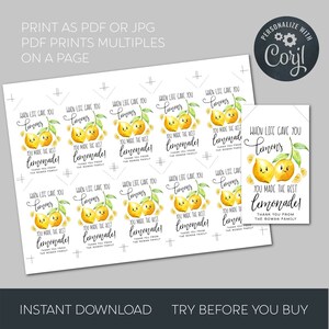 Lemon Teacher Appreciation Gift Tag Template, Printable Lemonade Tag ...