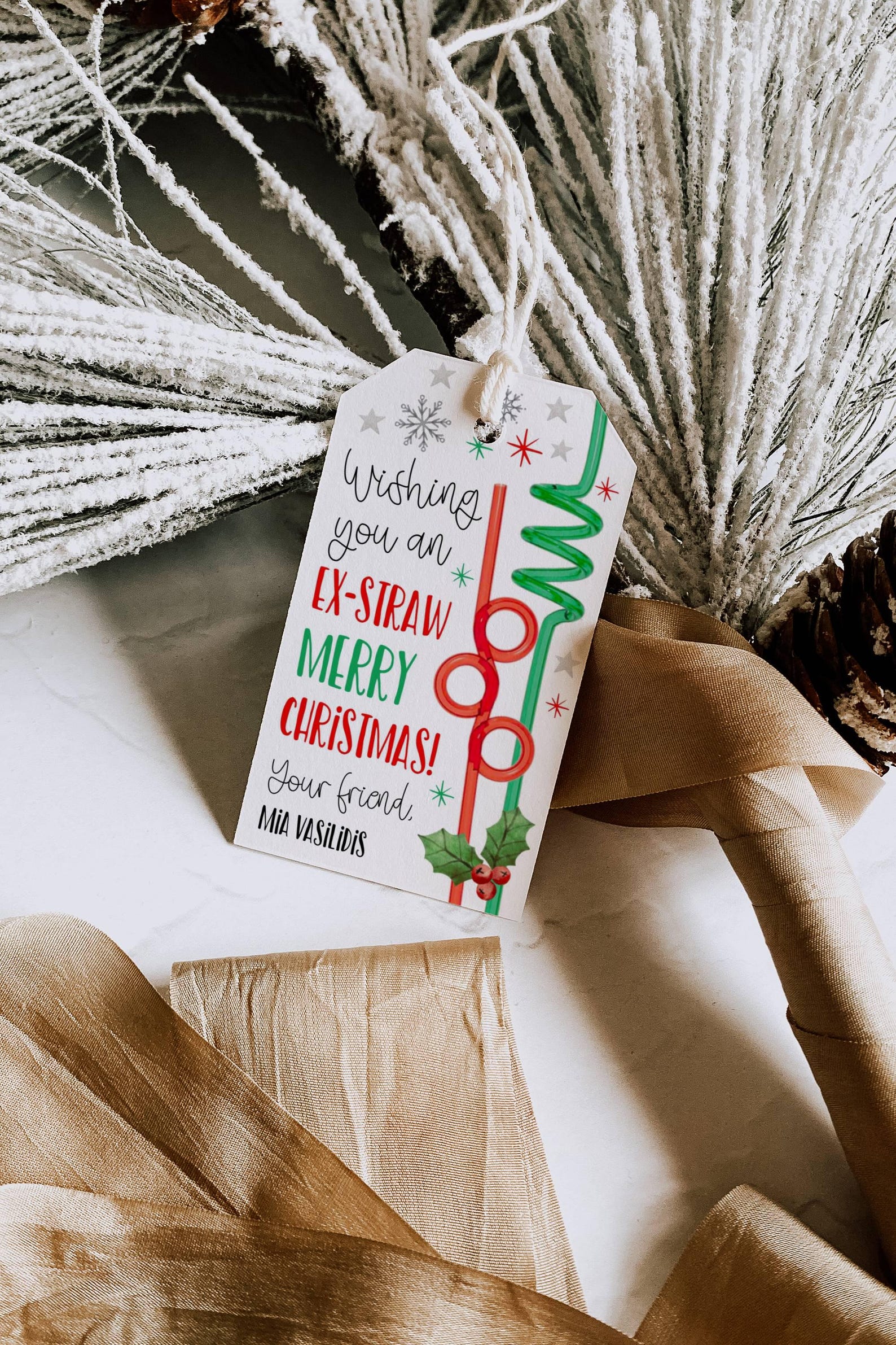Christmas Crazy Straw Gift Tag Template, Printable Ex-straw Merry ...