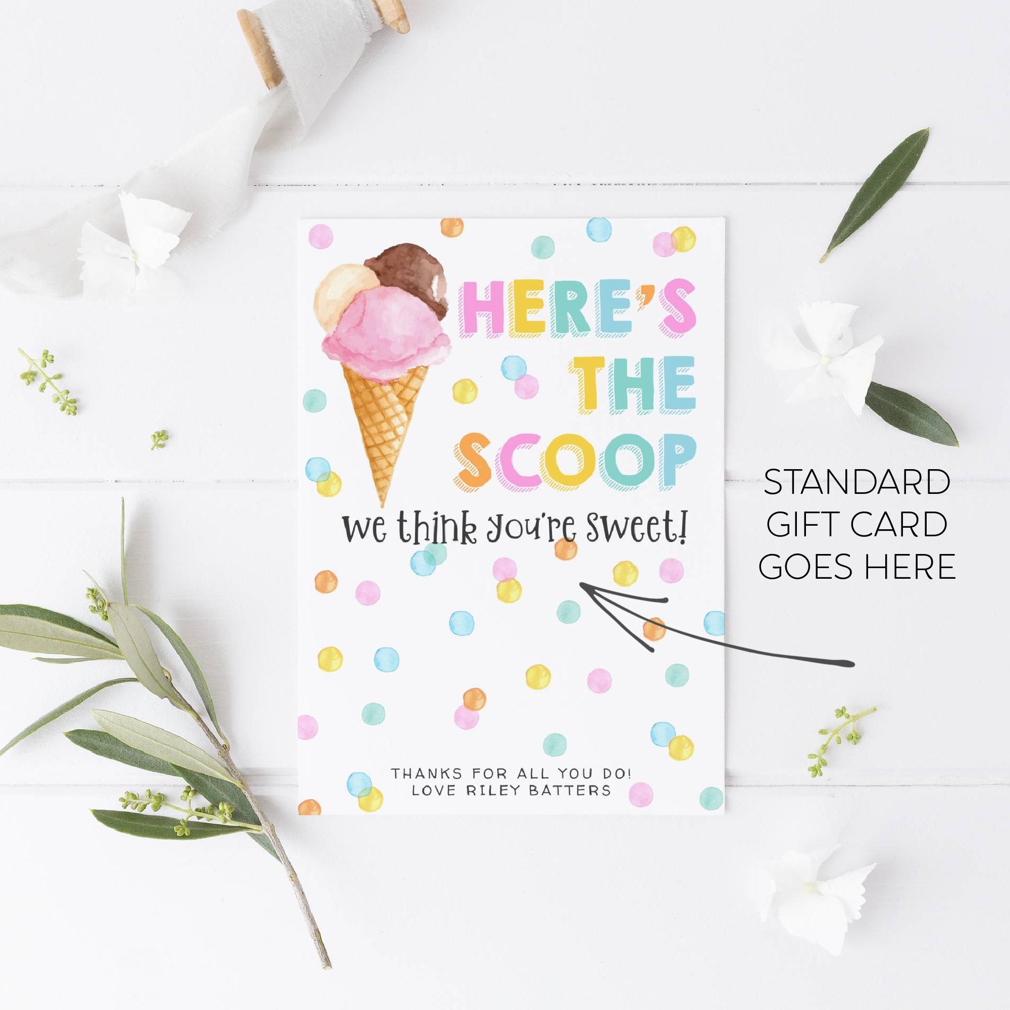 Editable Teacher Appreciation Ice Cream Gift Card Holder Template ...