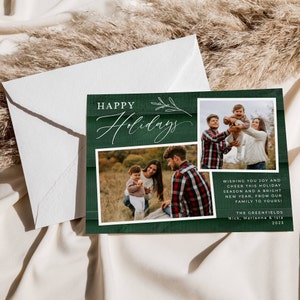 Rustic Wood Photo Holiday Card Template, Printable Farmhouse Christmas ...
