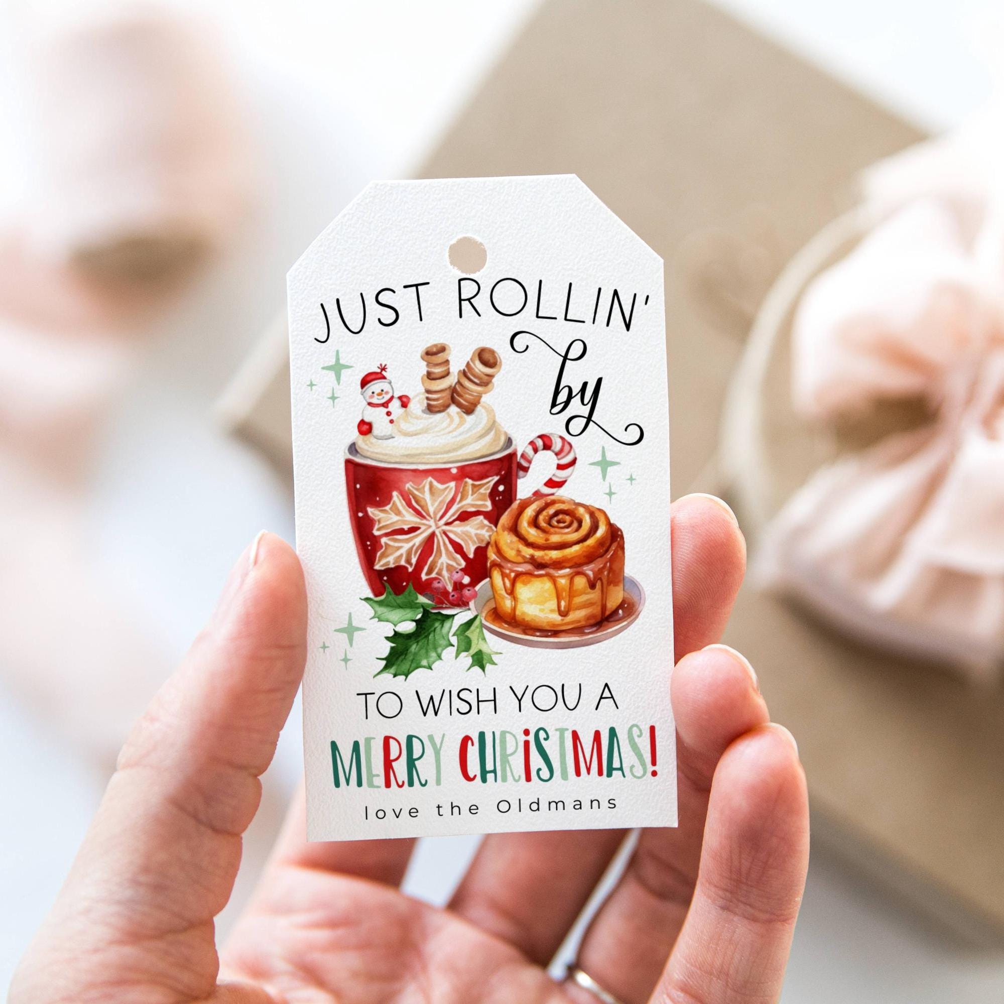 Cinnamon Roll Christmas Gift Tag Template, Printable Just Rolling by ...