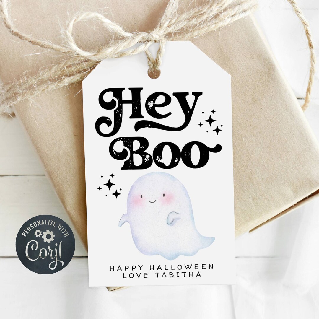 Retro Halloween Gift Tag Template, Printable Hey Boo Groovy Ghost Favor ...