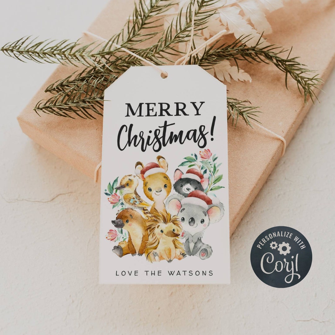 Australian Baby Animals Christmas Gift Tag Template, Printable Holiday ...