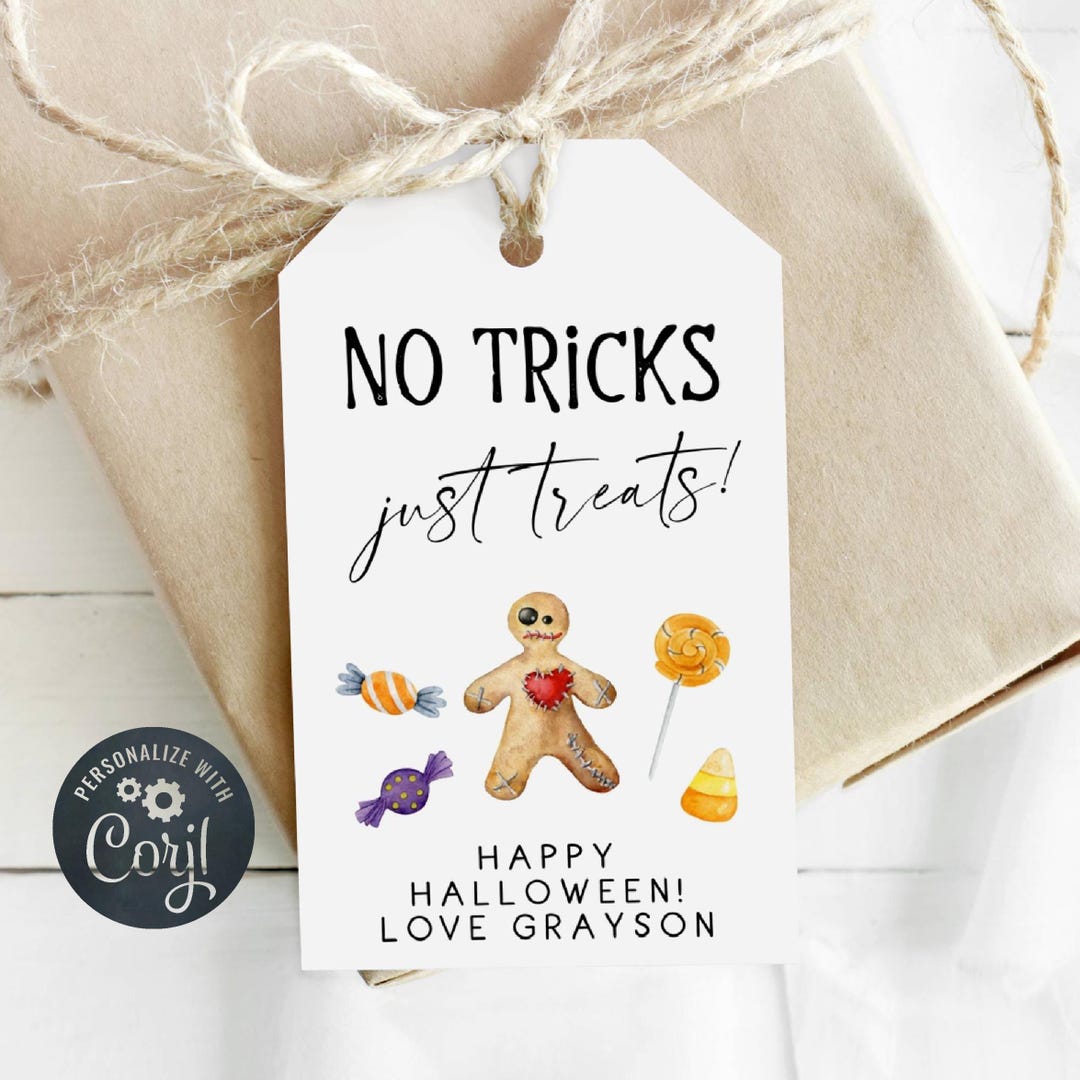 No Tricks Just Treats Gift Tag Template, Printable Halloween Party ...