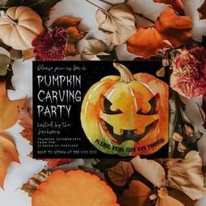 Pumpkin Carving Party Invitation Template, Printable Halloween Party ...