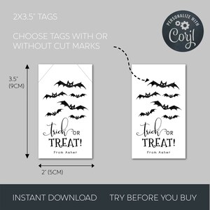 Halloween Bats Gift Tag Template, Printable Trick or Treat Tags ...