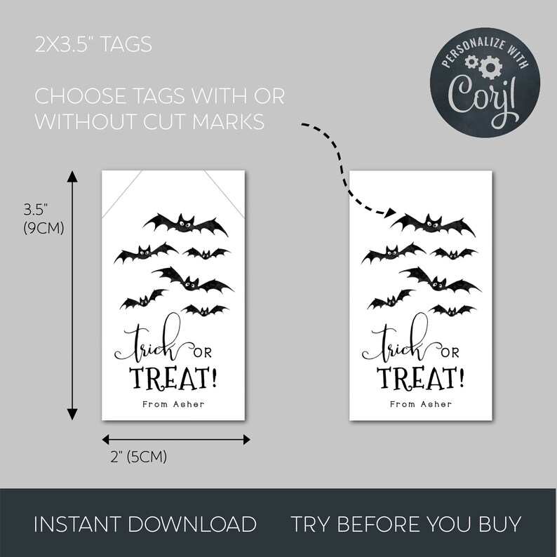 Halloween Bats Gift Tag Template, Printable Trick or Treat Tags ...
