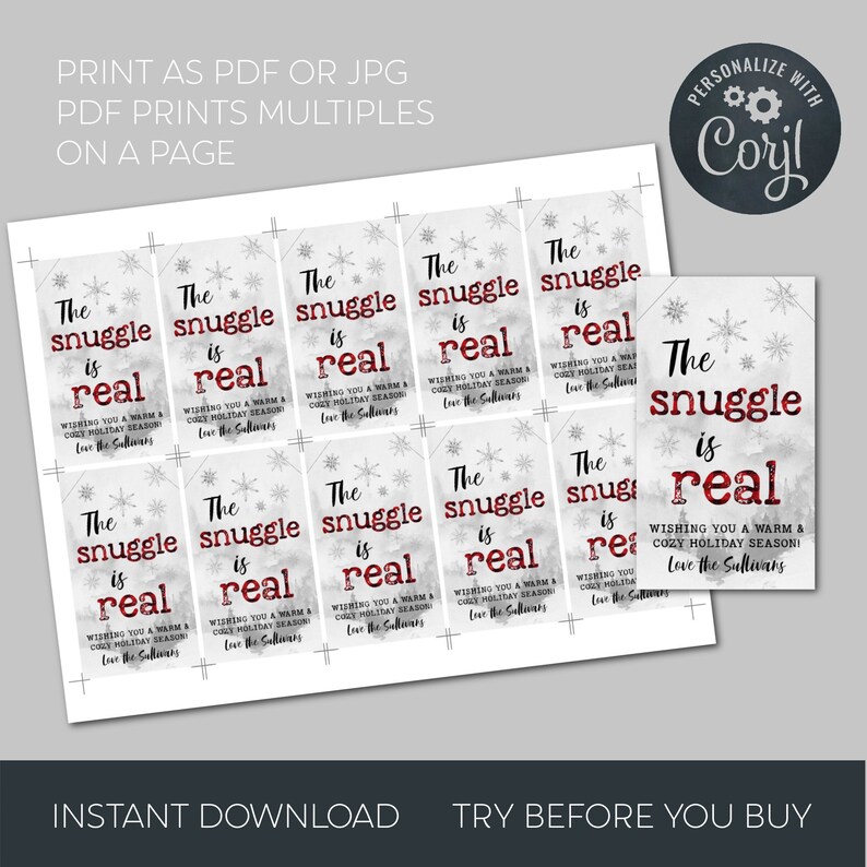 The Snuggle is Real Christmas Tag Template, Printable Warm and Cozy ...