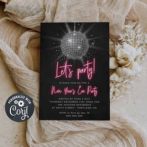 Disco Ball New Year's Eve Invite Template, Printable NYE Neon ...