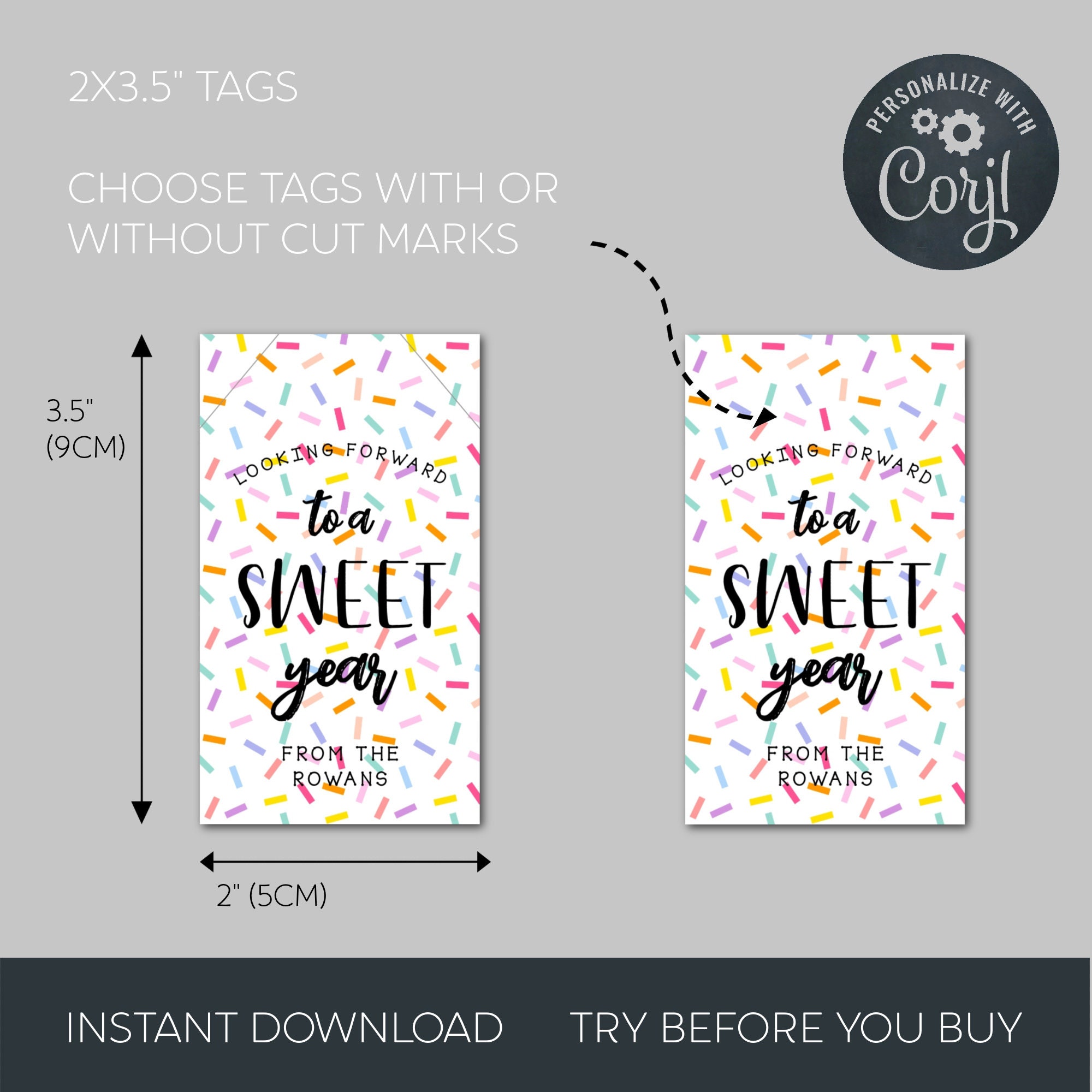Sweet Year Gift Tag Template Printable Rainbow Sprinkles Back - Etsy ...