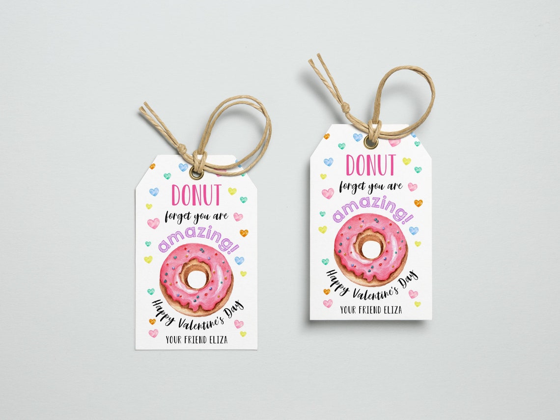 Donut Valentine's Day Gift Tag Template Printable Donut | Etsy