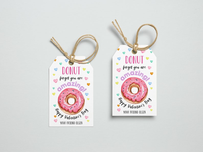 Donut Valentine's Day Gift Tag Template Printable Donut | Etsy