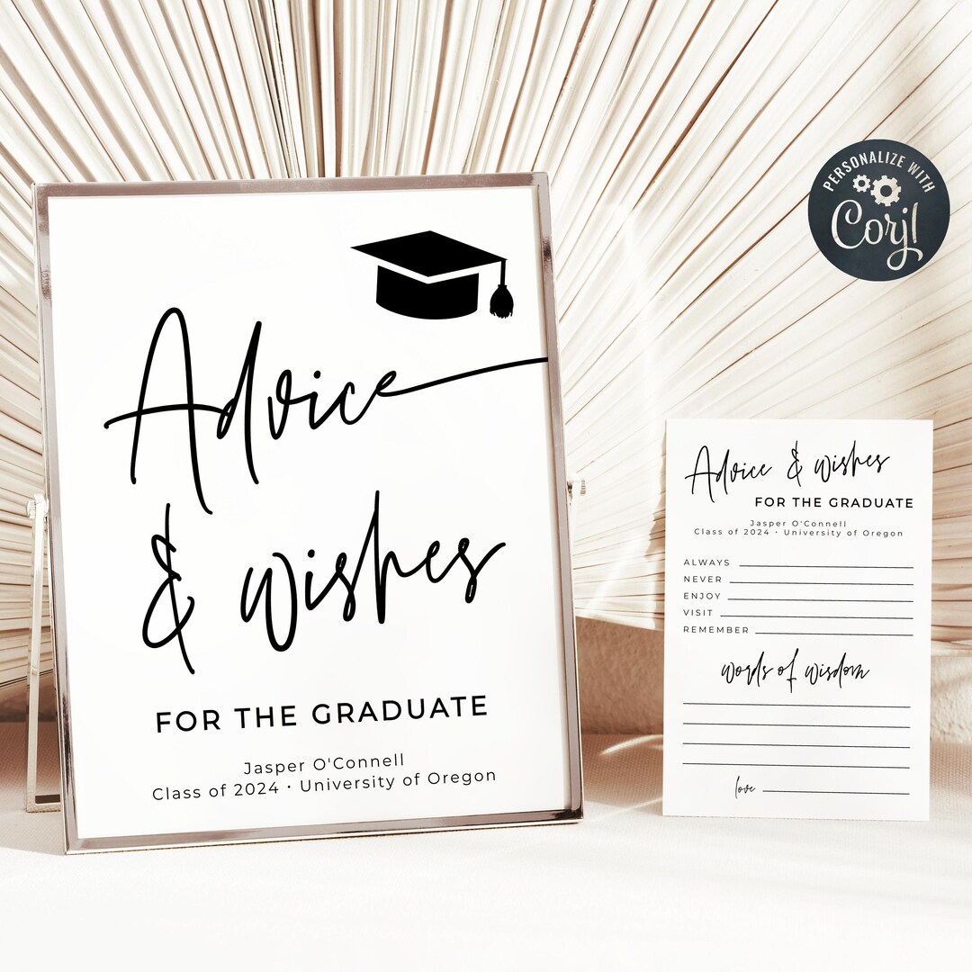 Graduation Advice and Wishes Card & Sign Template, Printable Modern ...