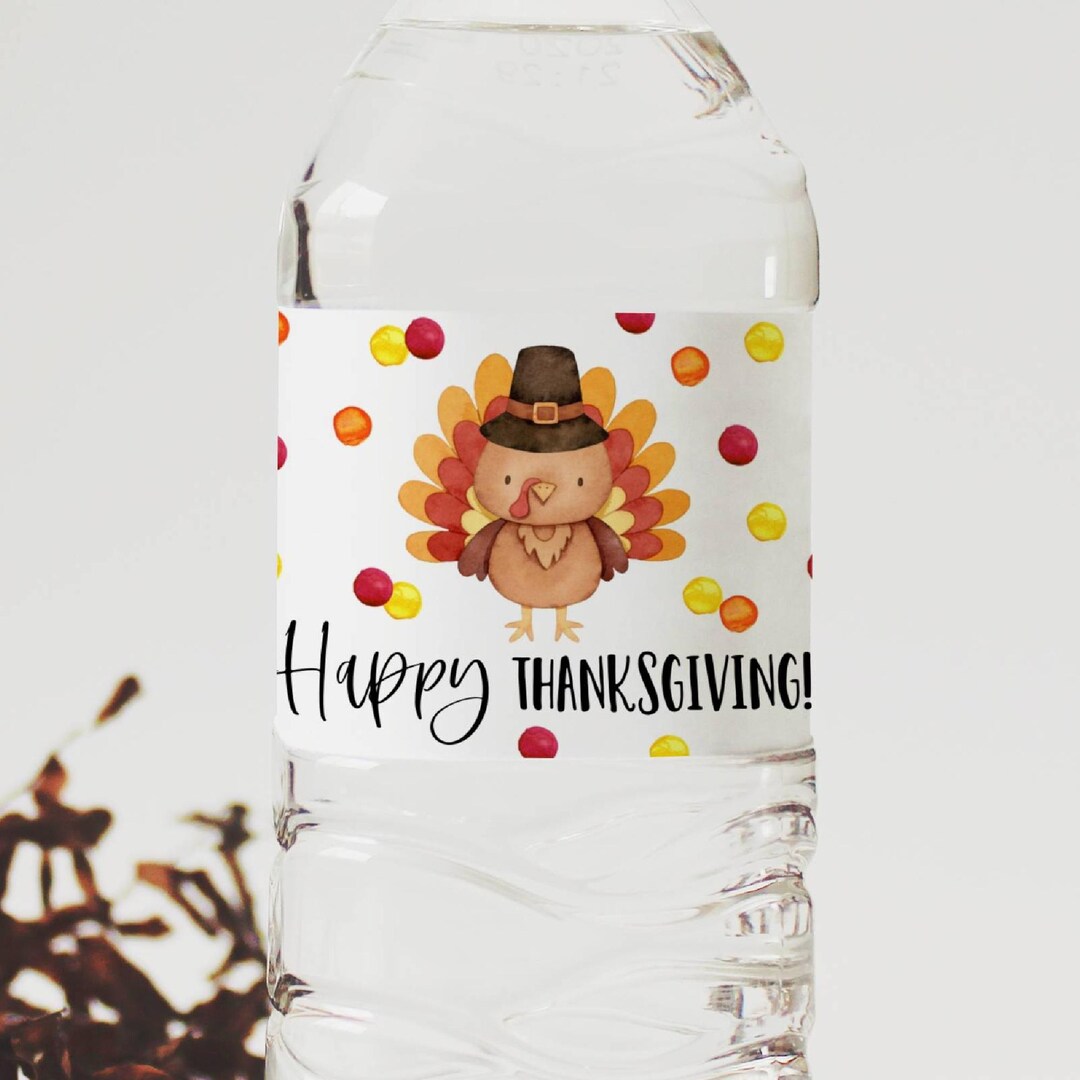 Thanksgiving Water Bottle Label Template, Printable Cute Turkey ...