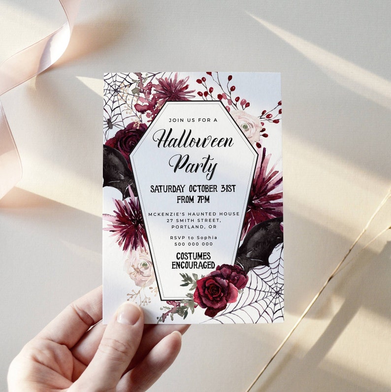 Adult Halloween Party Invitation Template Printable Floral - Etsy