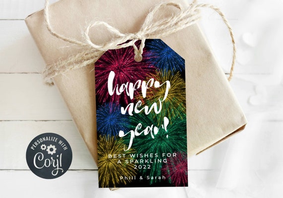 Happy New Year Fireworks Gift Tag Template Printable Glitter - Etsy