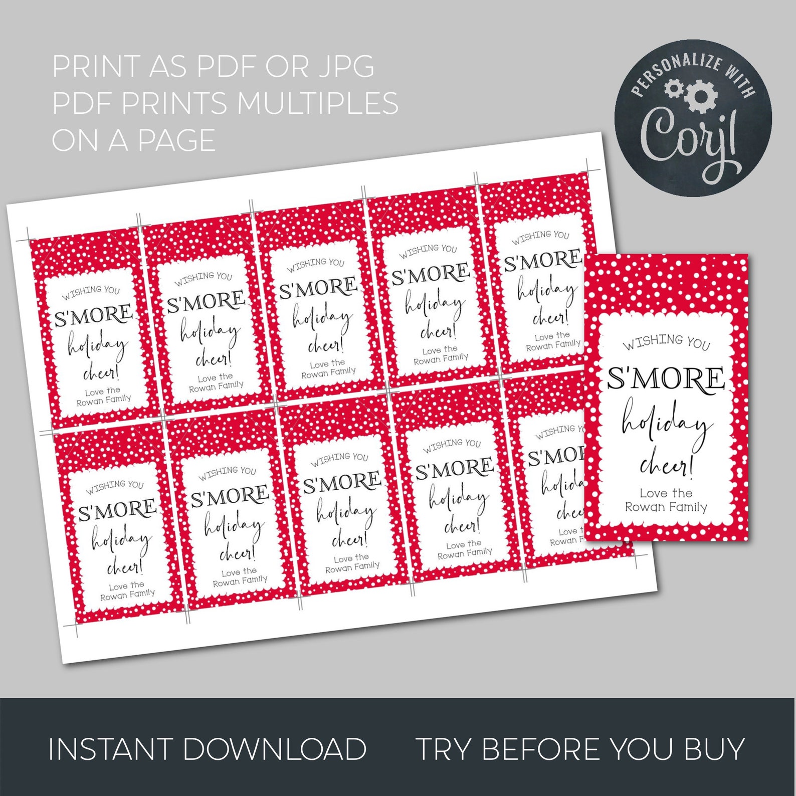 S'mores Christmas Gift Tag Template, Printable Holiday Favor Tag ...