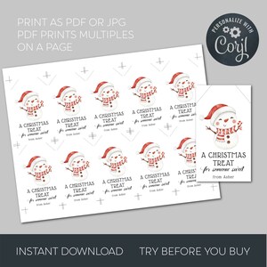 Snowman Christmas Gift Tag Template, Printable Holiday Favor Tag ...