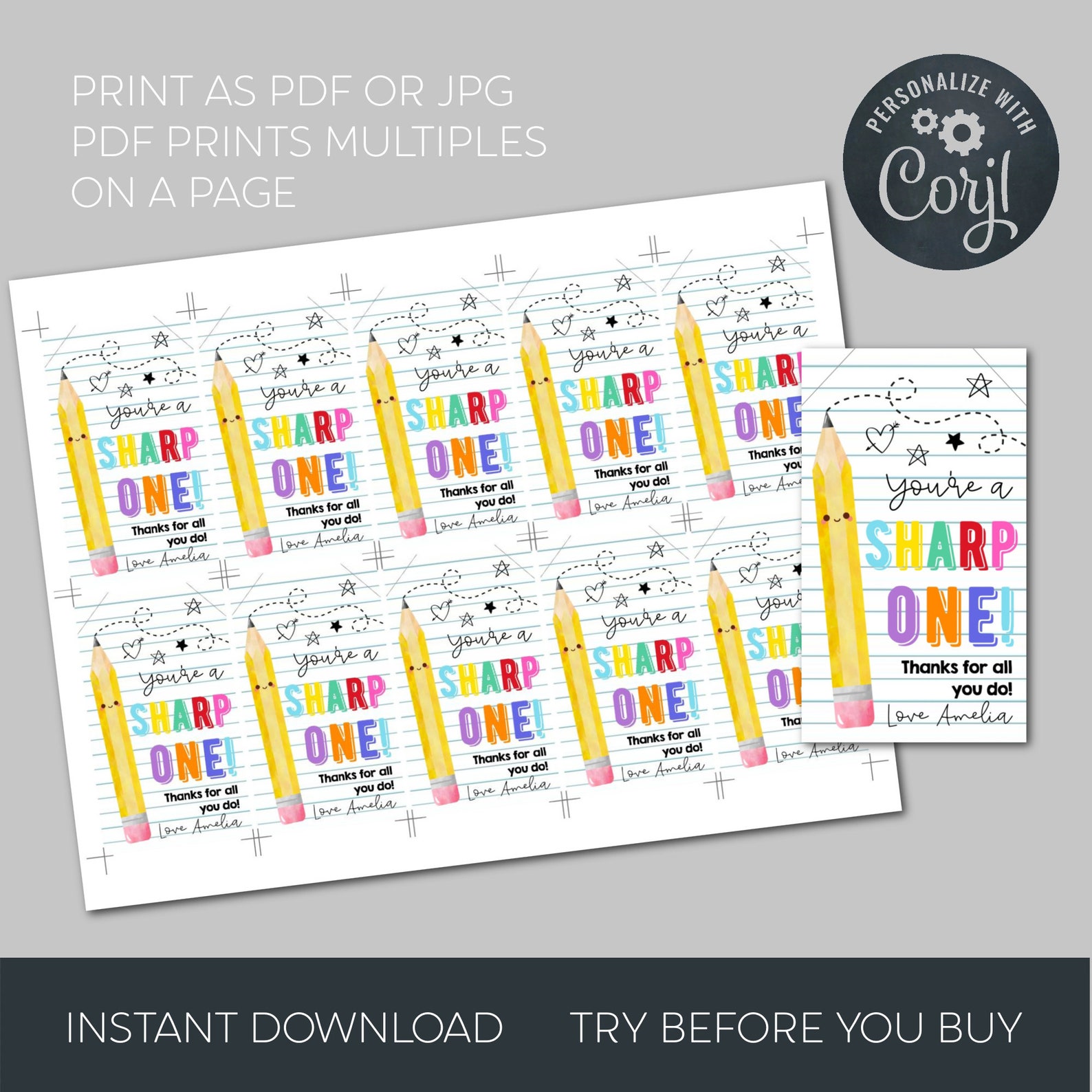 Teacher Appreciation Pencil Gift Tag Template, Printable You're A Sharp ...