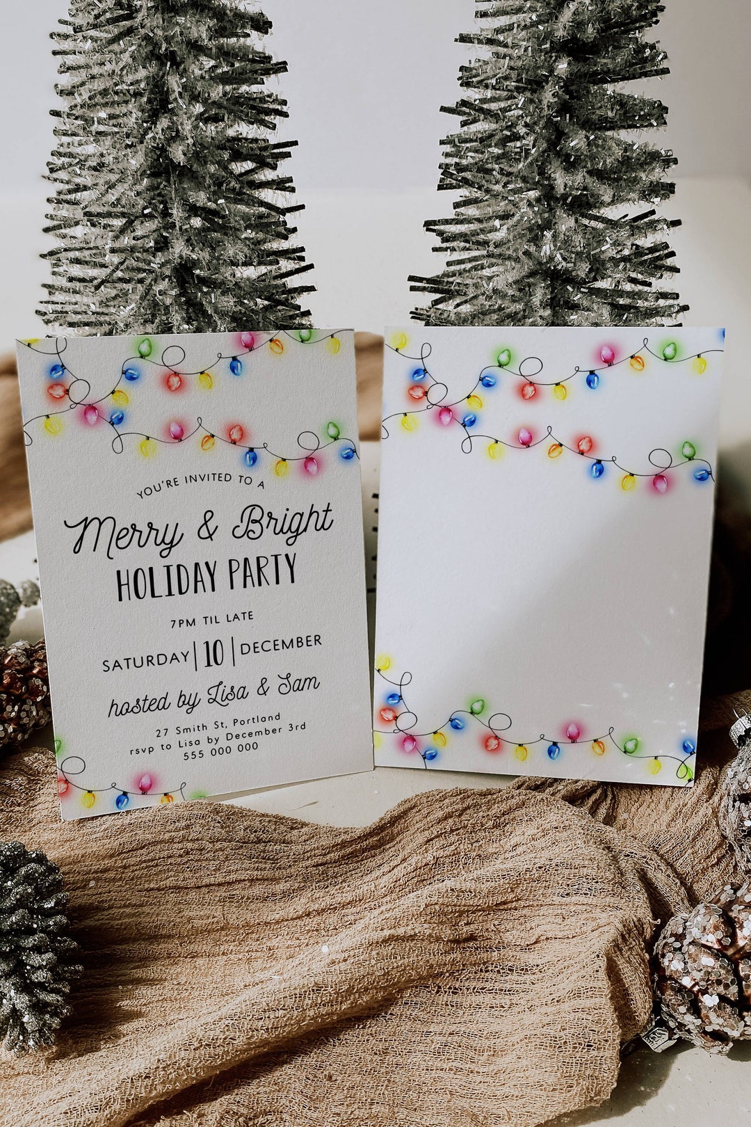 Fairy Lights Holiday Party Invitation Template, Printable Modern ...