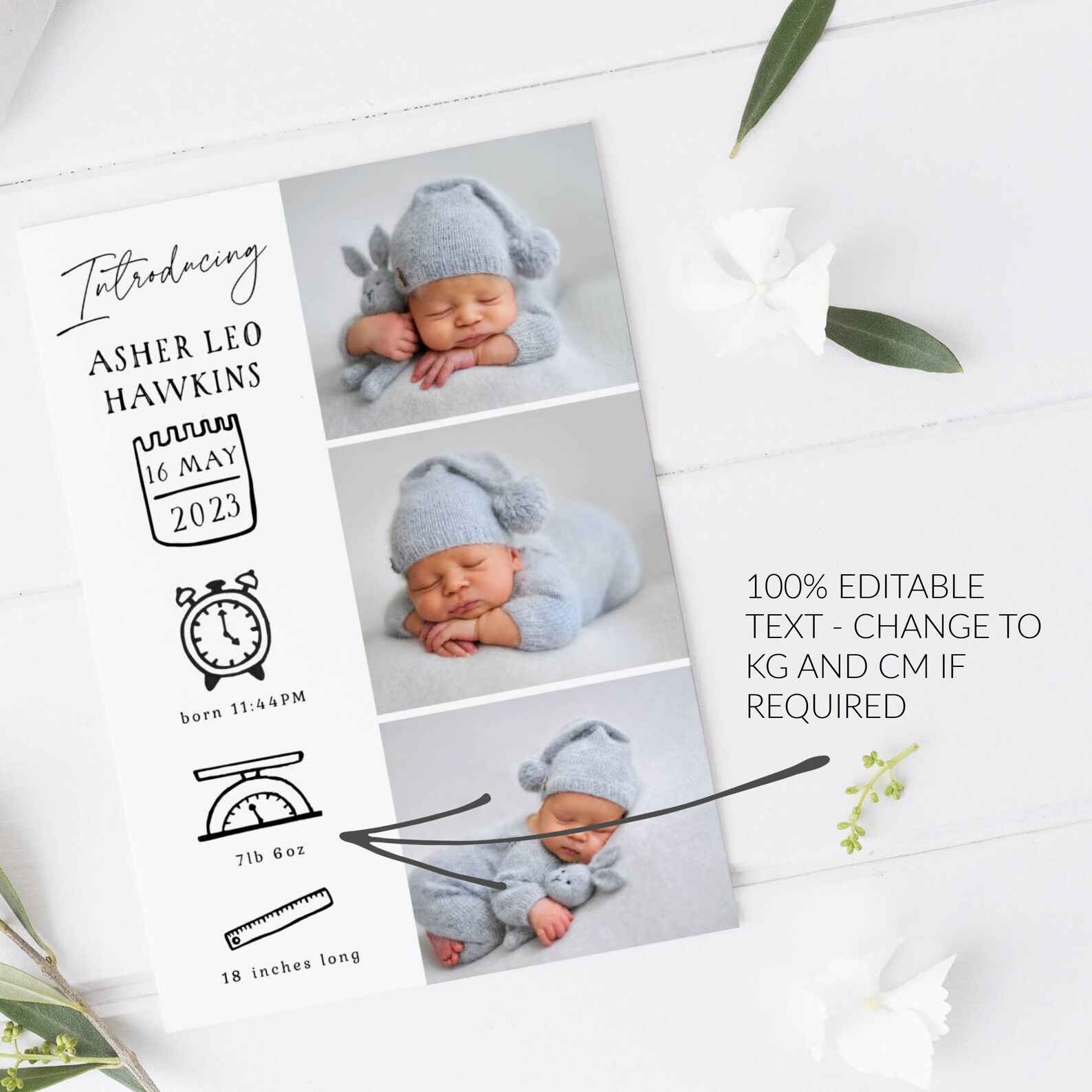 Editable Newborn Baby Birth Announcement Template Printable - Etsy