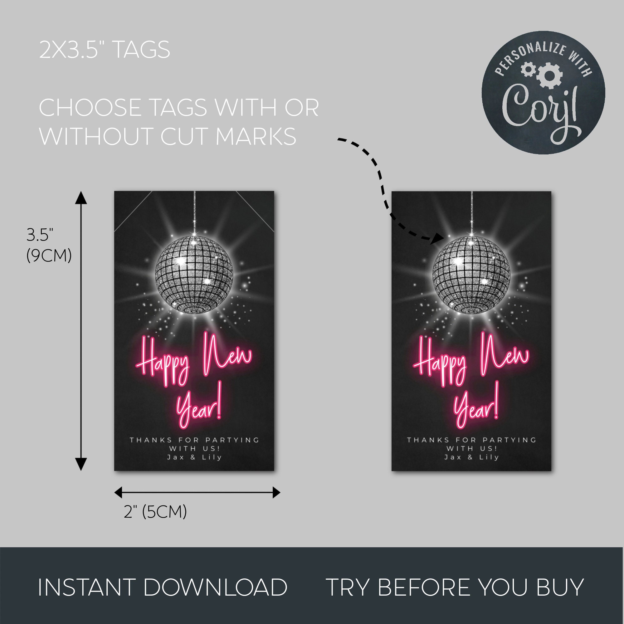 New Year's Eve Gift Tag Template Printable Disco Ball - Etsy