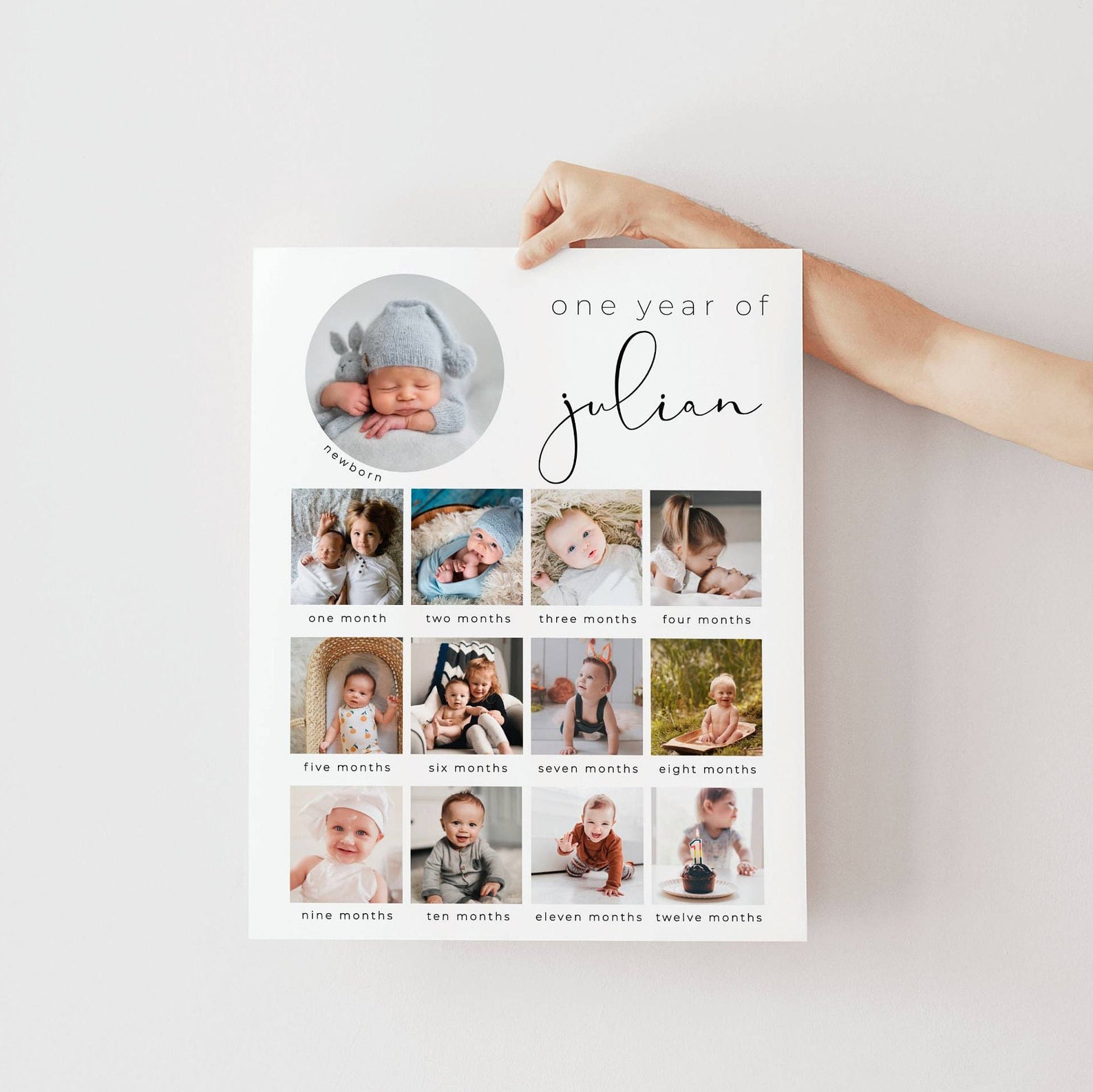 Printable One Year of Photo Poster Template, Modern 1st Birthday ...