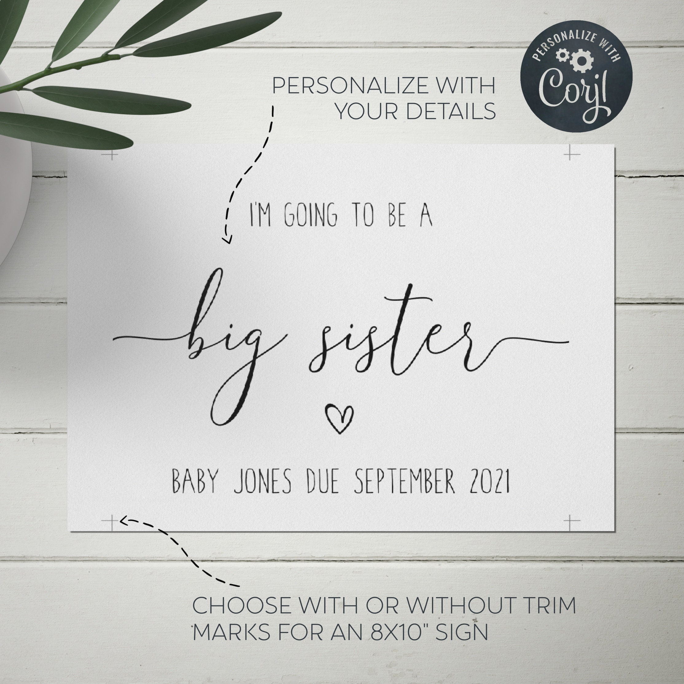 Big Sister Announcement Sign Template Printable Big Sister - Etsy Australia
