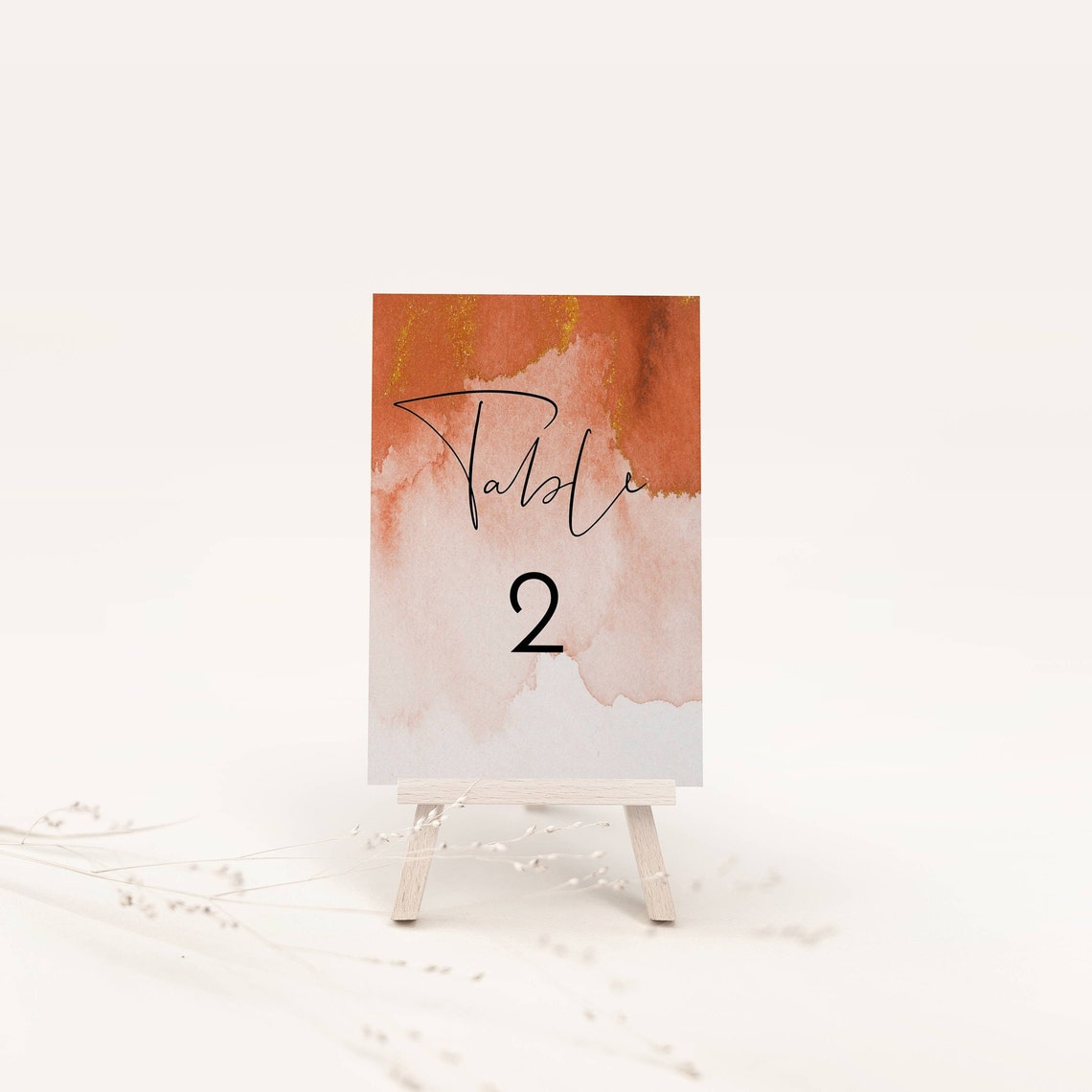 Rust & Gold Wedding Table Number Template, Printable Copper Watercolor ...