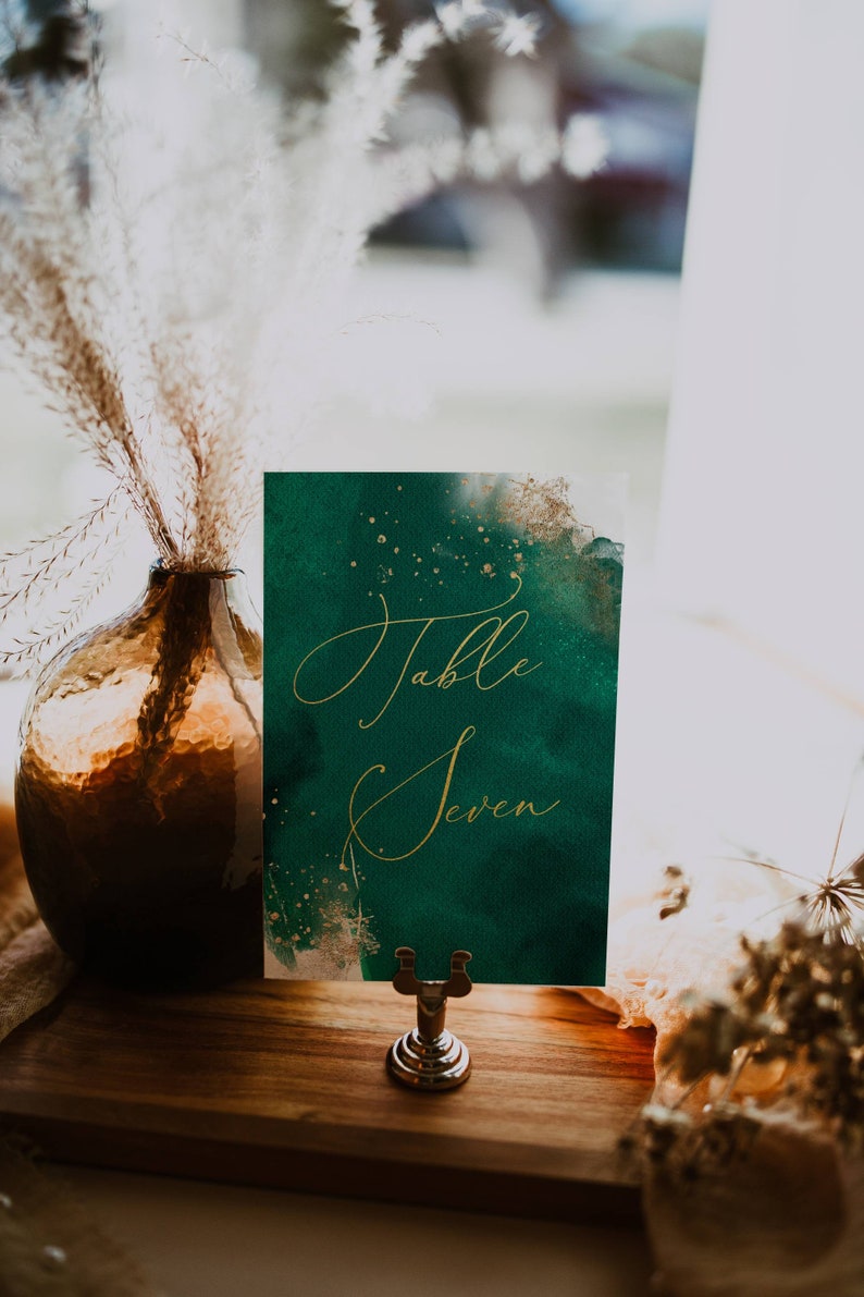 Emerald Watercolor Table Number Template Printable Hunter - Etsy