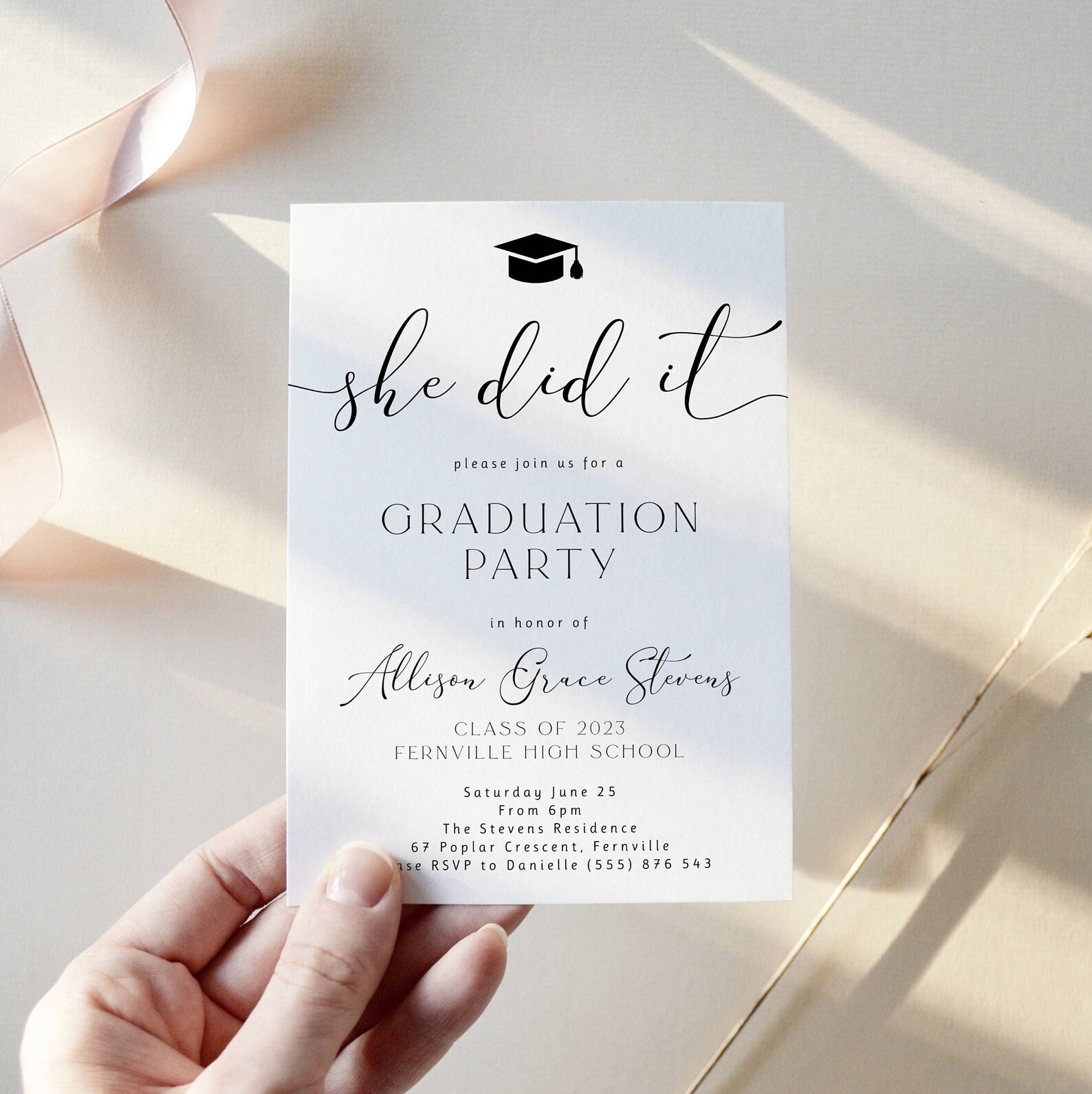She Did It Graduation Party Invitation Template, Printable Minimalist ...