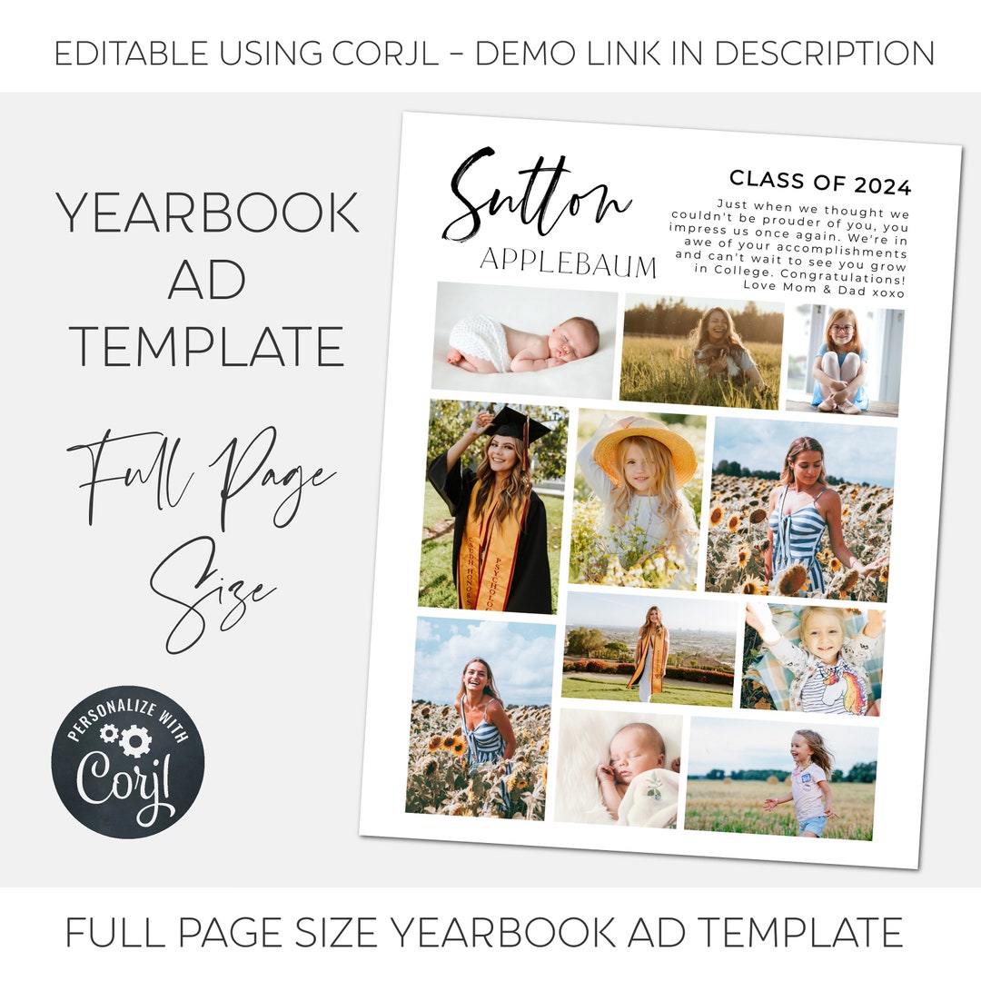Full Page Graduation Yearbook Ad Template, High School Senior Graduate ...