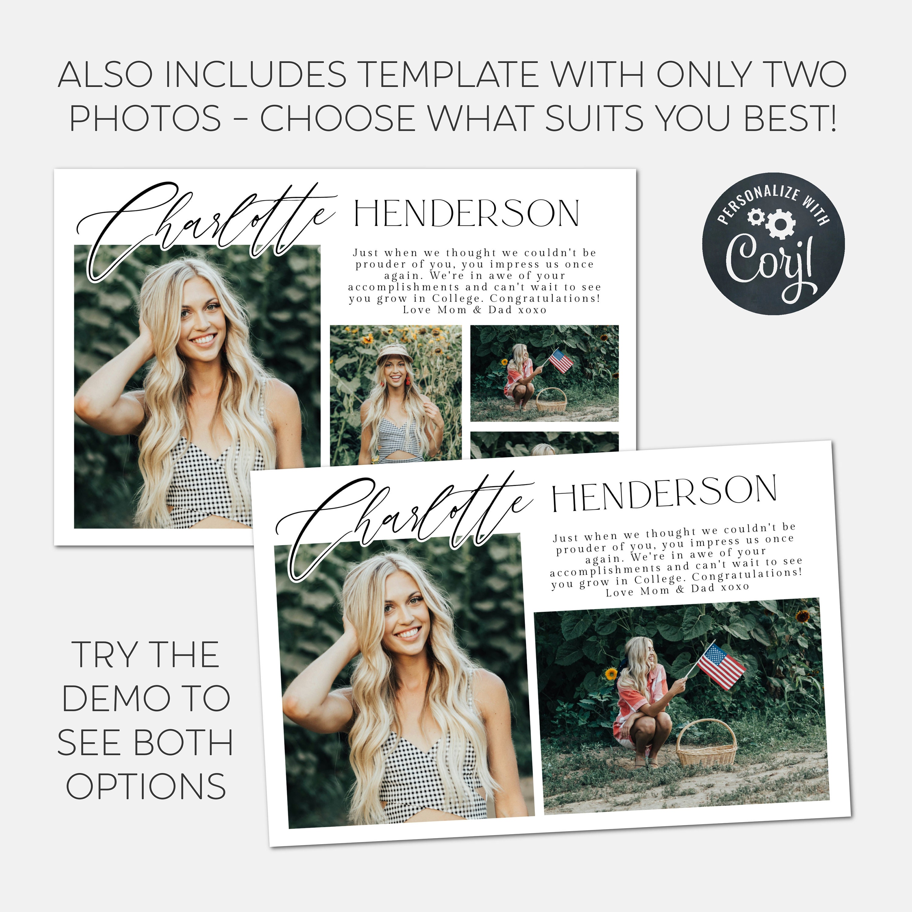 Half Page Graduation Yearbook Ad Template, High School Senior Graduate ...