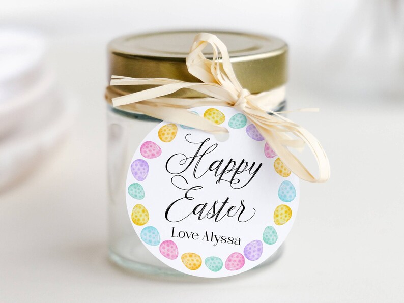 Round Easter Favor Tag Template Printable Easter Egg Wreath | Etsy