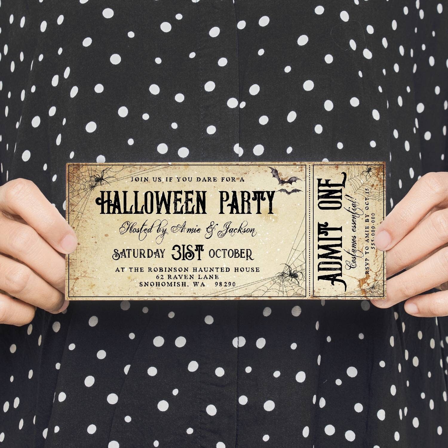 Halloween Party Ticket Invitation Template, Printable Antique Halloween ...