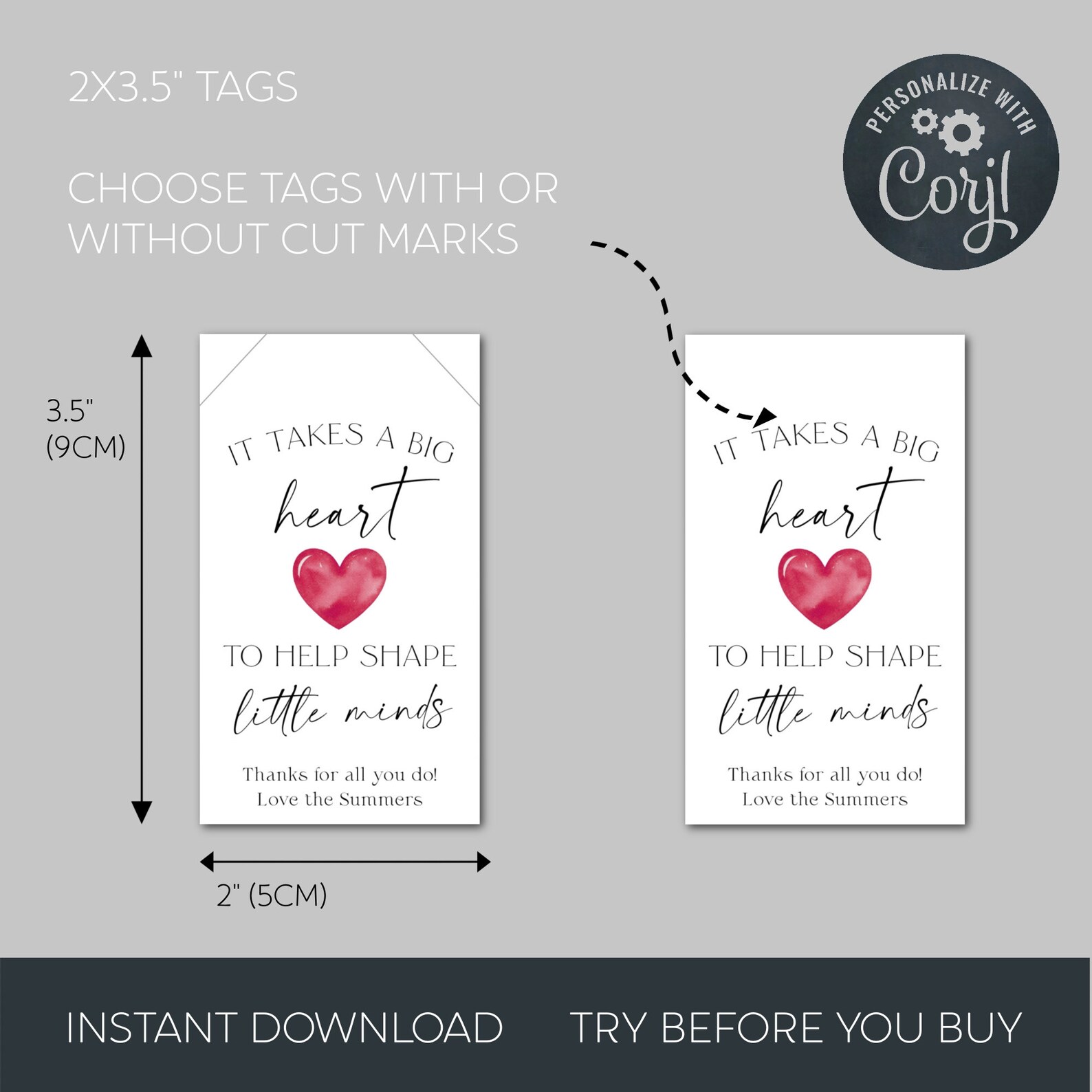 It Takes A Big Heart to Shape Little Minds Gift Tag Template, Printable ...